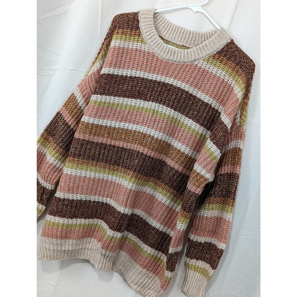 SO | Sweaters | So Salmon Brick Orange Striped Oversized Crew Sweater ...